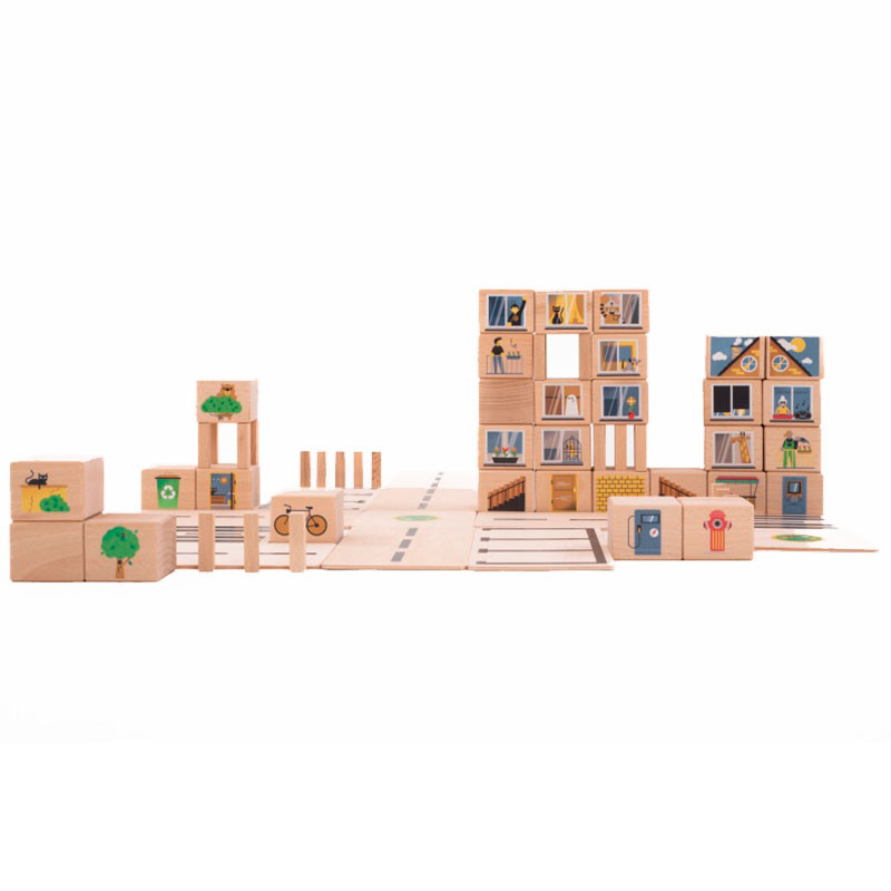 Smart L City Small - 68 bloques de madera natural decorados Just Blocks - envío GRATIS 24/48 hrs ...