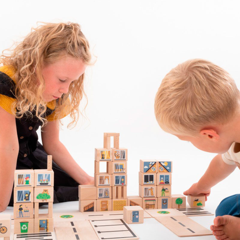 Smart L City Small - 68 bloques de madera natural decorados Just Blocks - envío GRATIS 24/48 hrs ...