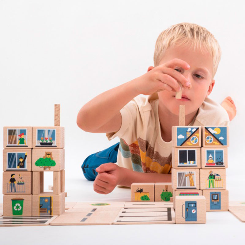 Smart L City Small - 68 bloques de madera natural decorados Just Blocks - envío GRATIS 24/48 hrs ...